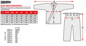 Tatami Size Charts - Tatami Fightgear - Tatami Gi Size Chart